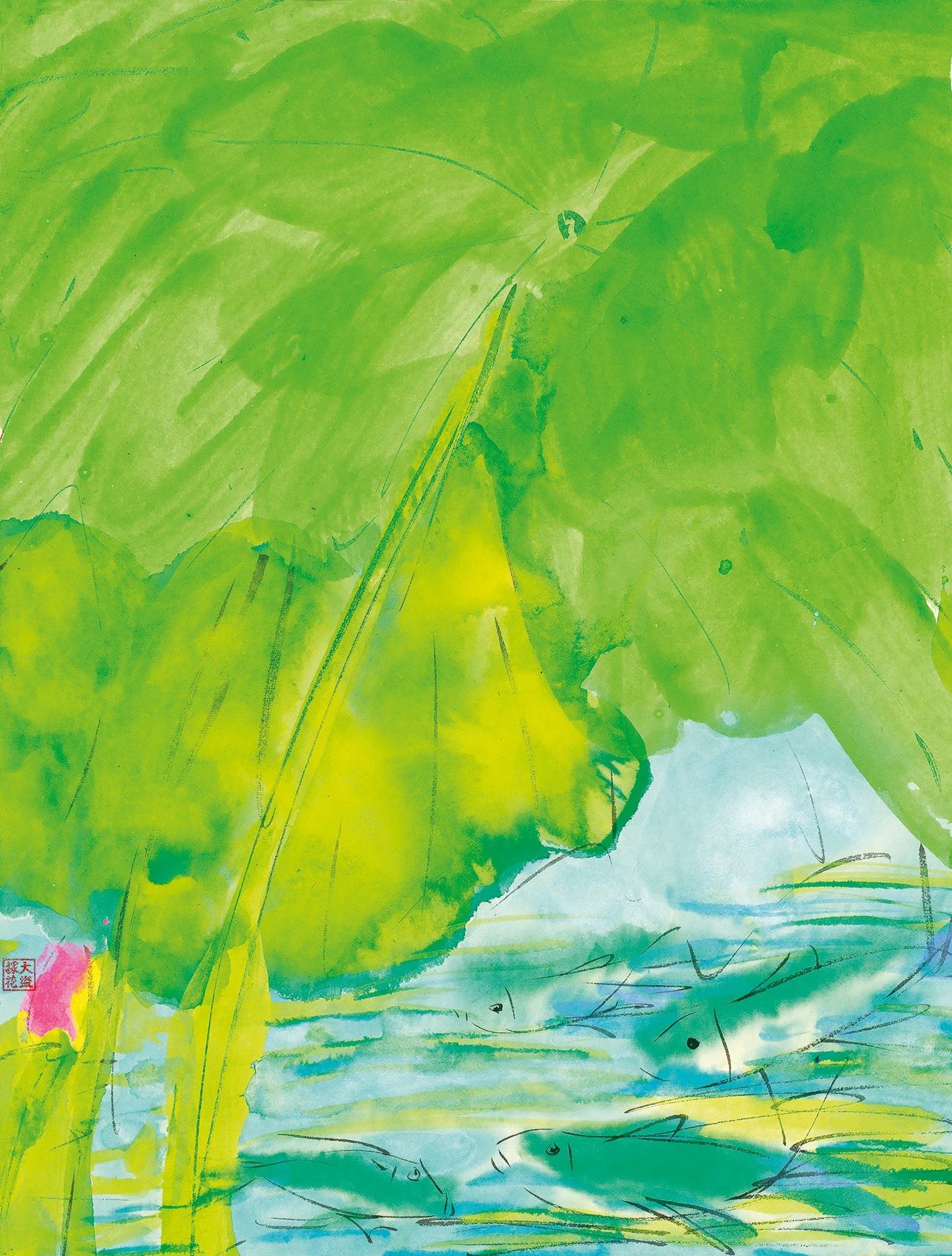 Walasse Ting | Fish Swimming in Lotus Ponds (1980s) | MutualArt