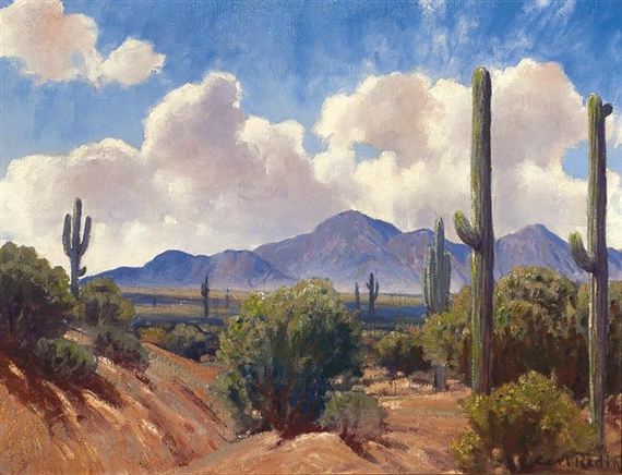 Carl Redin | Saguaros and Mountains | MutualArt