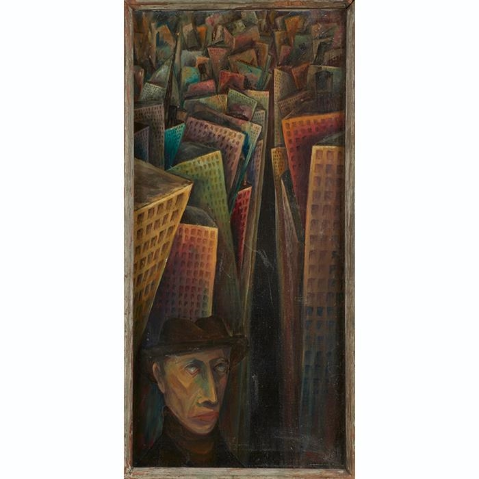 Fred Rappaport | Self Portrait with Chicago Skyline (1952) | MutualArt