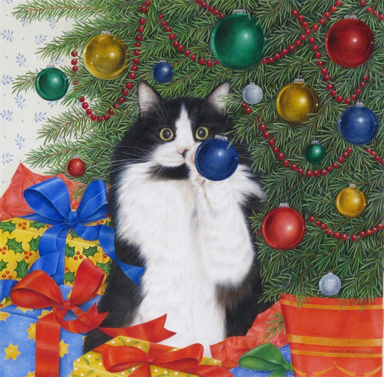 Anne Mortimer | A cat in the Christmas wrapping | MutualArt