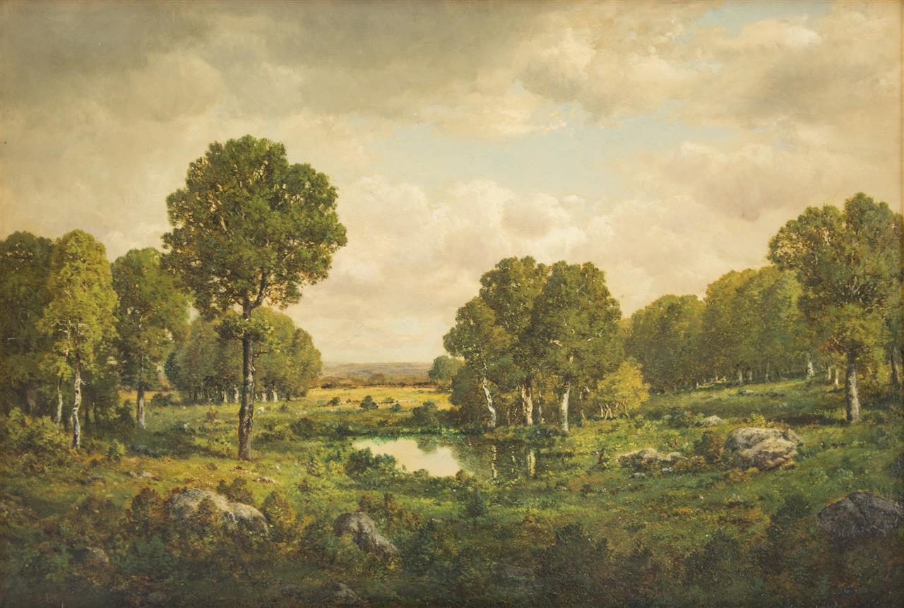 Théodore Rousseau | landscape with trees and a quiet pond (1855 - 1858 ...