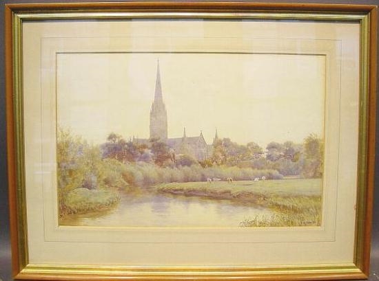 Ernest Arthur Rowe | Salisbury from the meadows (1893) | MutualArt