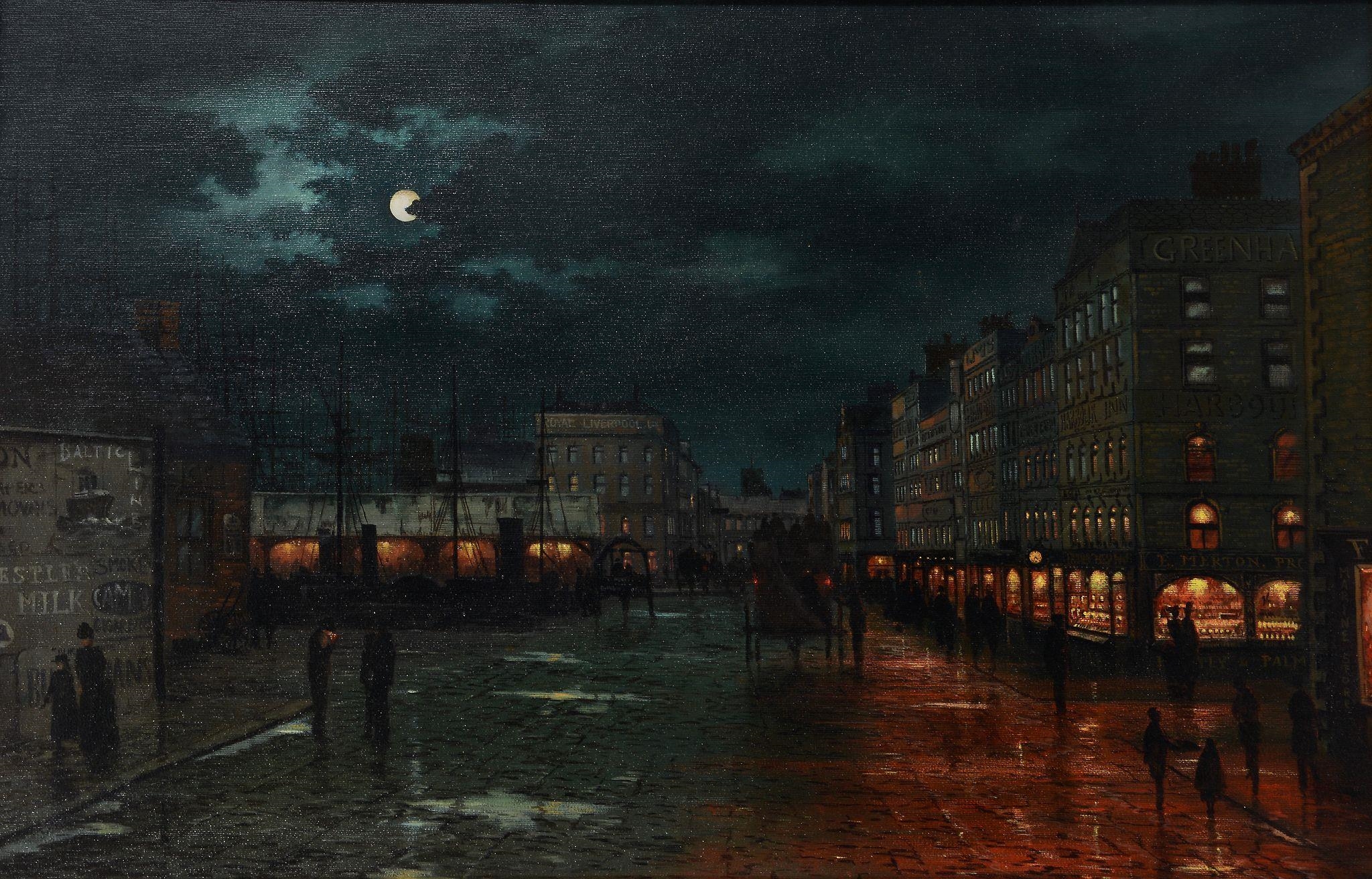 Michael Matthews | Liverpool Docks Illuminated by Moonlight | MutualArt