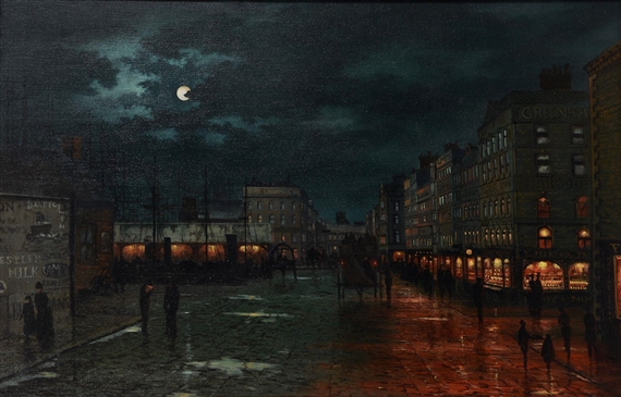 Michael Matthews | Liverpool Docks Illuminated by Moonlight | MutualArt
