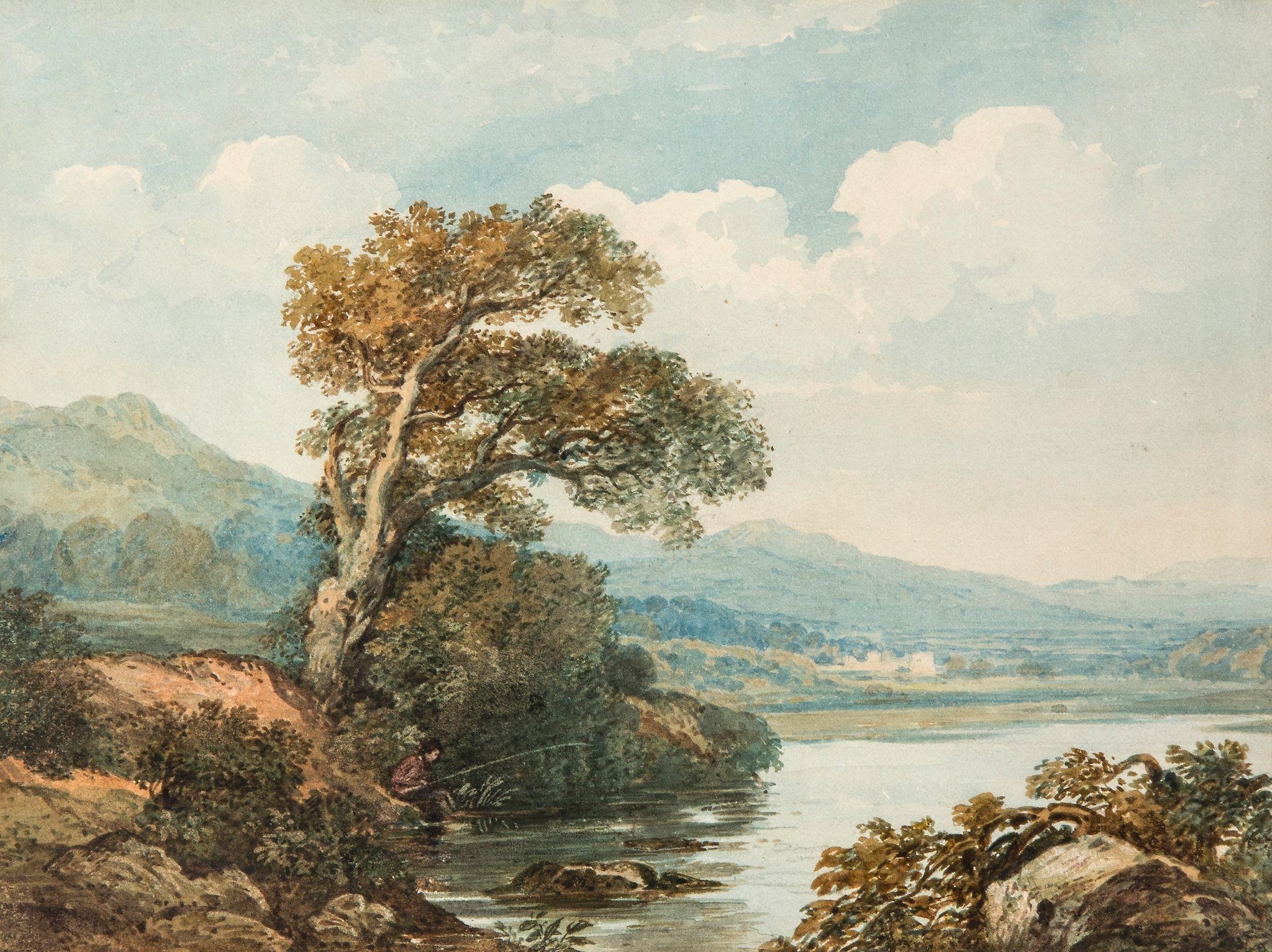 William Havell | Gentleman Fishing Under a Tree with Lake and Mountains ...