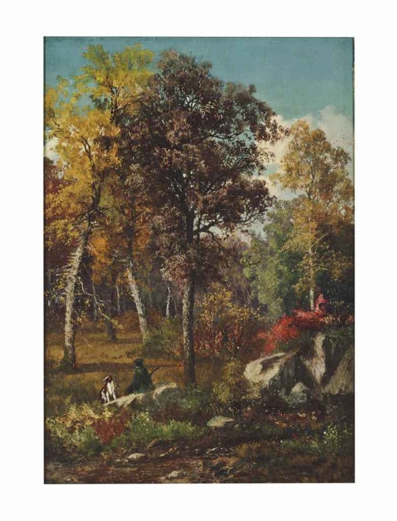Frederick Rondel | A Hunter and his Dog in a Fall Landscape | MutualArt