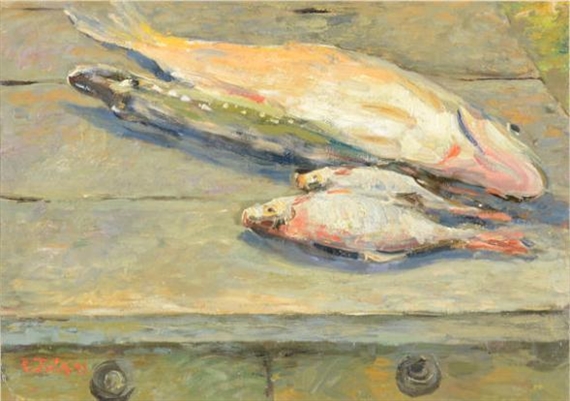 Robert Rafailovich Falk | Still Life of Fish on a Table (1933) | MutualArt