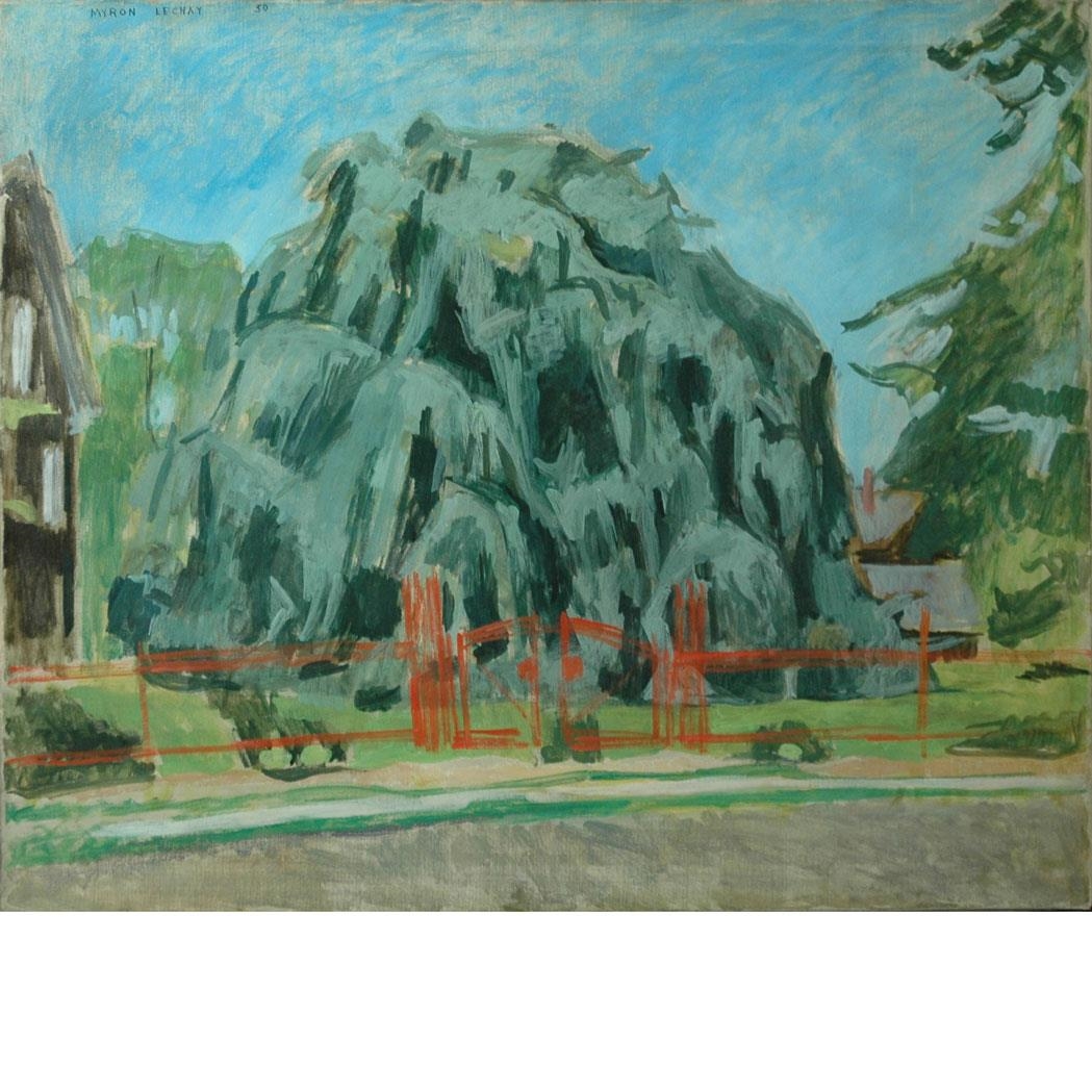 Myron Lechay | LIVE OAK AND RED FENCE (1930) | MutualArt