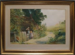 Frederick Hines | 3 works: Mother and child by a cottage | MutualArt