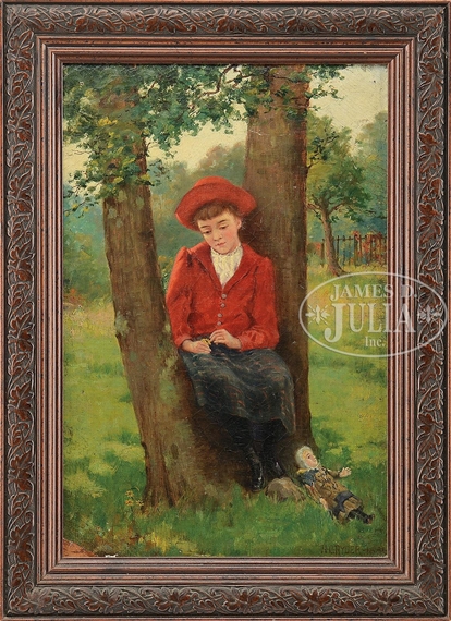 Henry Orne Ryder | GIRL WITH HER DOLL IN LANDSCAPE (1880) | MutualArt