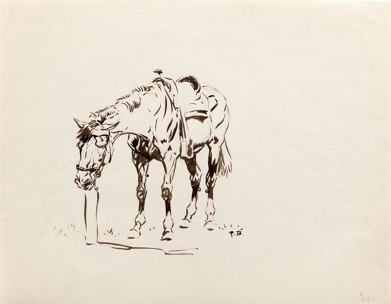 Paul Desmond Brown | 2 Works: Saddled Horse & Cowboy on Horse | MutualArt