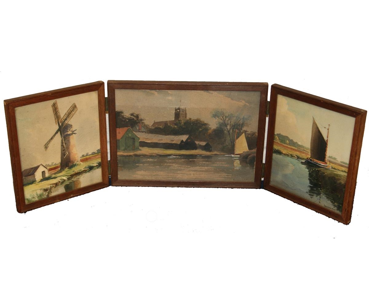 Charles Arthur Hannaford | Norfolk River Scene with Boathouses and ...