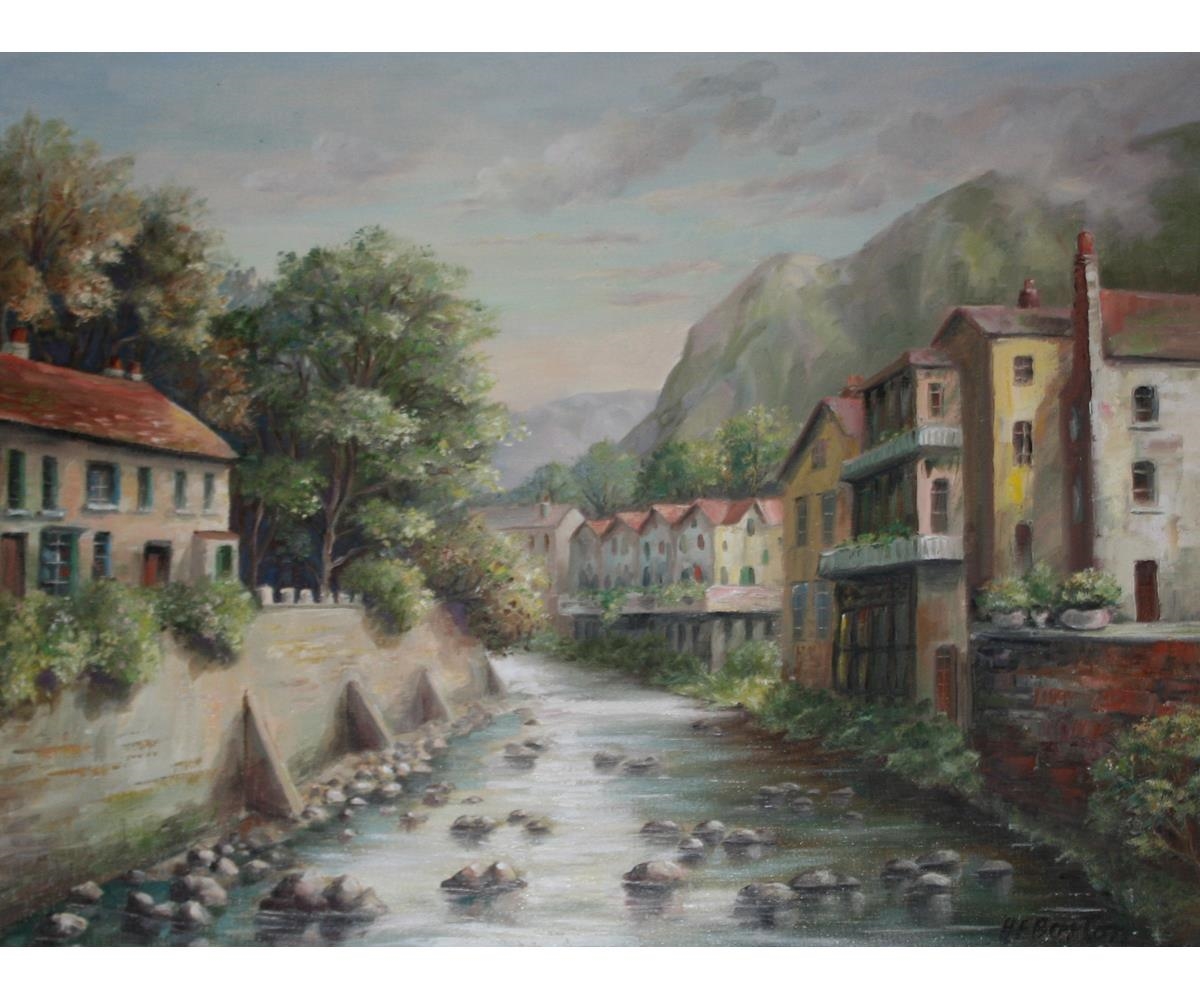 H. F. Borton | River Scene with Buildings | MutualArt