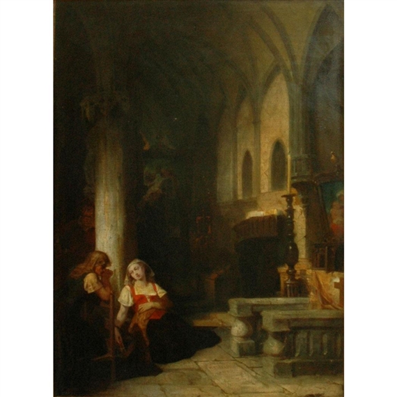Peter Frederick Rothermel | Church Interior with Figures (1861) | MutualArt