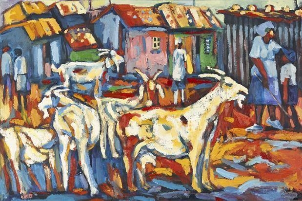 Solomon Siko | TOWNSHIP SCENE WITH GOATS | MutualArt