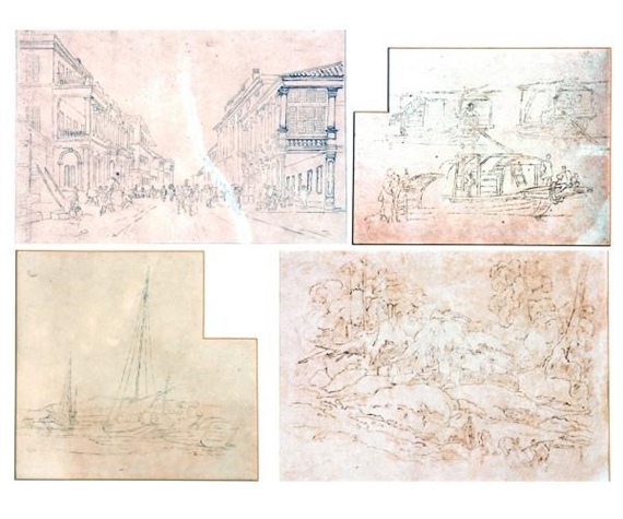 George Chinnery | 4 Works: Chinese Landscapes with Figures and Boats ...