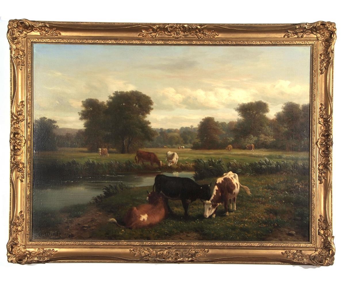 Guillaume Wintz | Cattle grazing by a River (1874) | MutualArt