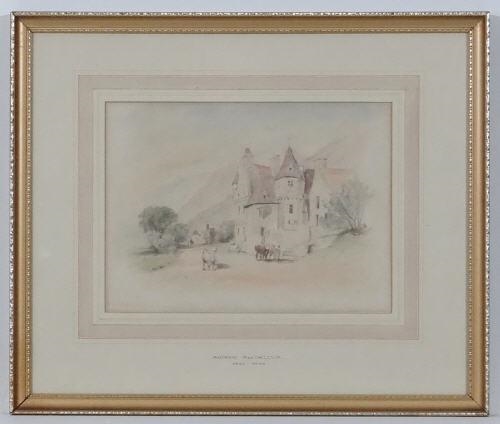 Andrew Maccallum | Cattle outside a building with Turrets | MutualArt