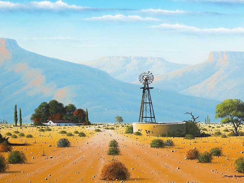 Jacques Knoesen | Karoo Farm Scene with Windmill | MutualArt