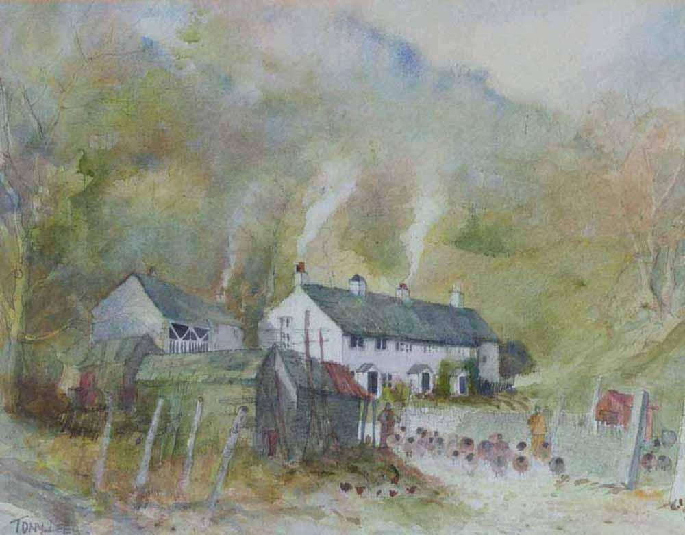 Tony Lees | Lakeland cottage with sheep and figures | MutualArt