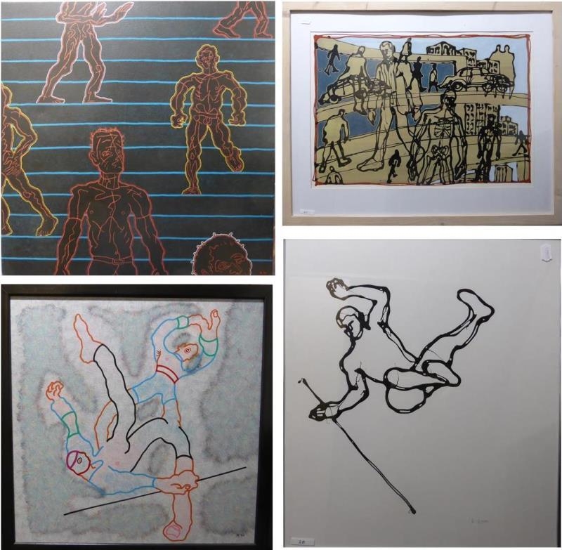 Phil Redford | 4 Works: Pole Vaulter; Acrobats and a Street Scene ...