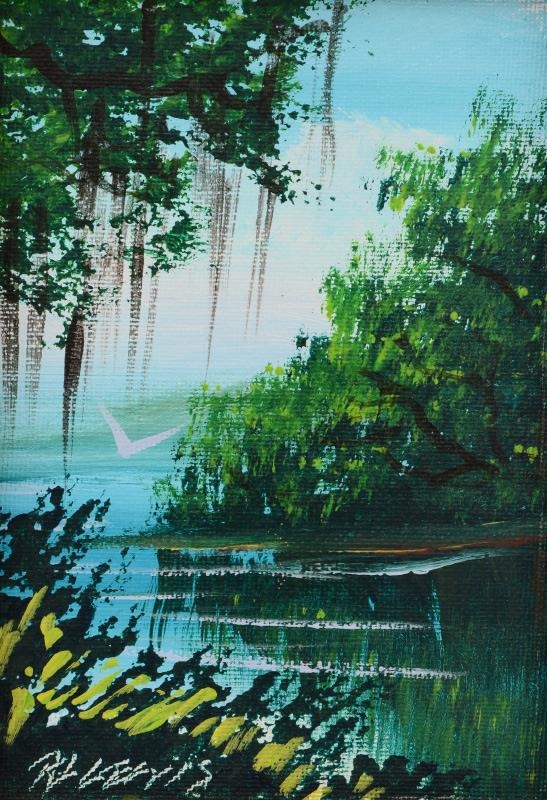 Robert Lewis | Florida Highwaymen backwaters scene with bird | MutualArt