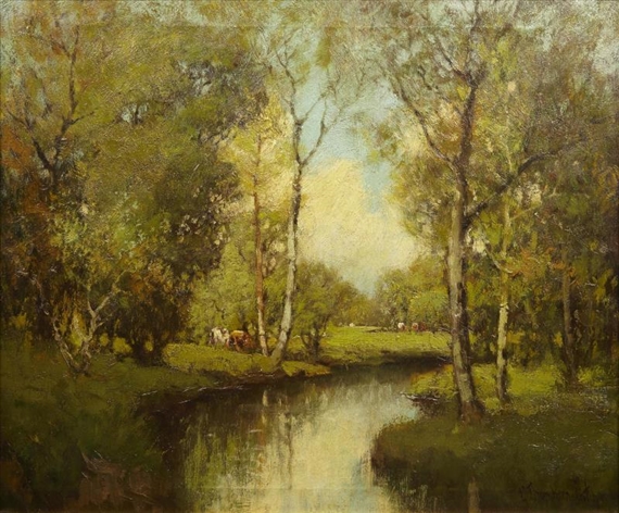 George Pritchard | A River Scene with Grazing Cattle | MutualArt