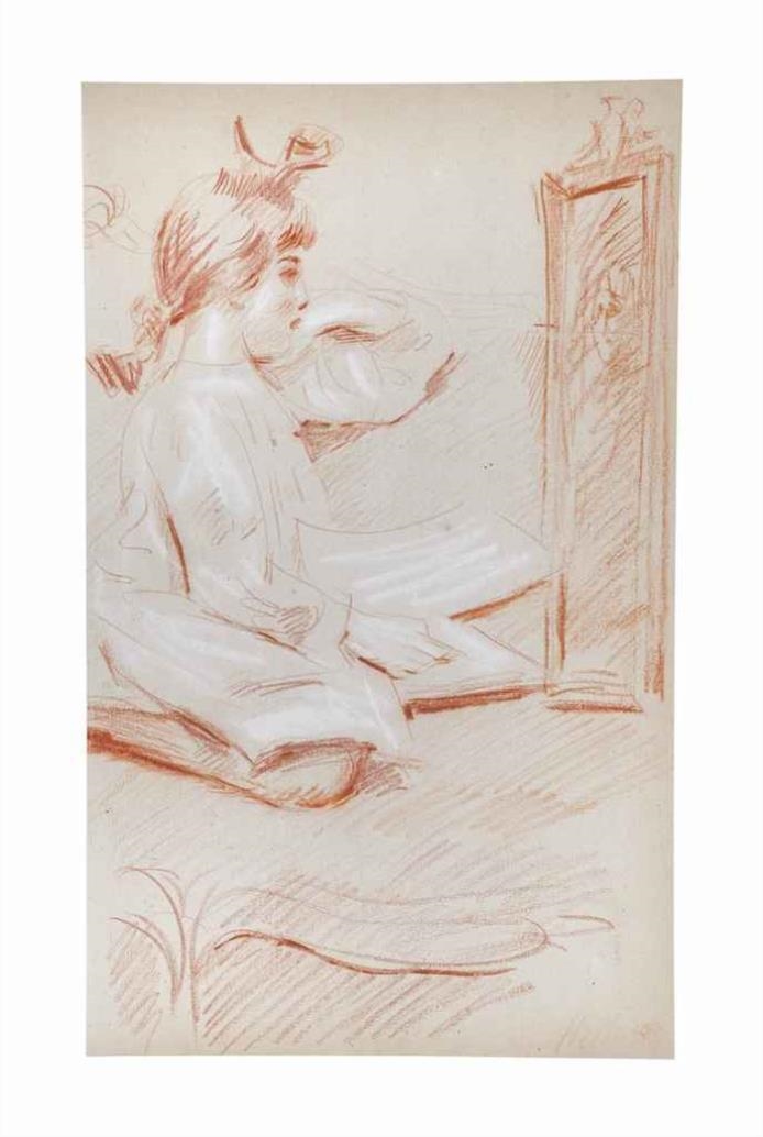 Paul César Helleu | Paulette endormie sur les genoux de sa mère | MutualArt