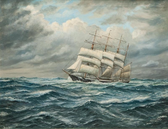 Johannes Holst | Tall Ship in Choppy Sea (1944) | MutualArt
