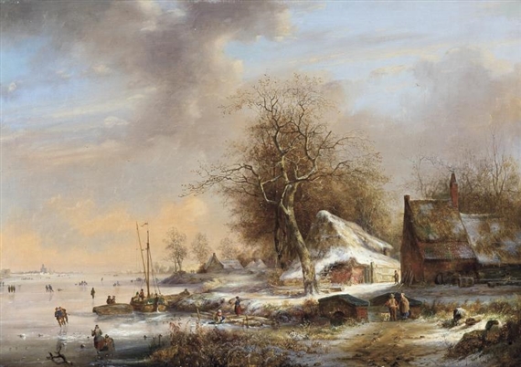 Albert Eduard Moerman | Winter Landscape with Ice Skaters | MutualArt