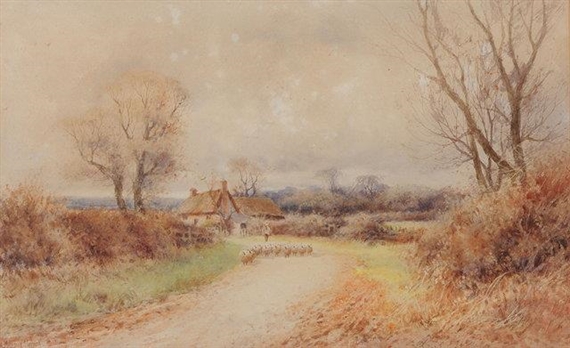 Alexander Molyneux Stannard | A shepherd guiding the sheep on a country ...