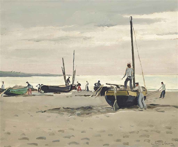 André Chochon | Bateaux de pêche sur la plage (1944) | MutualArt