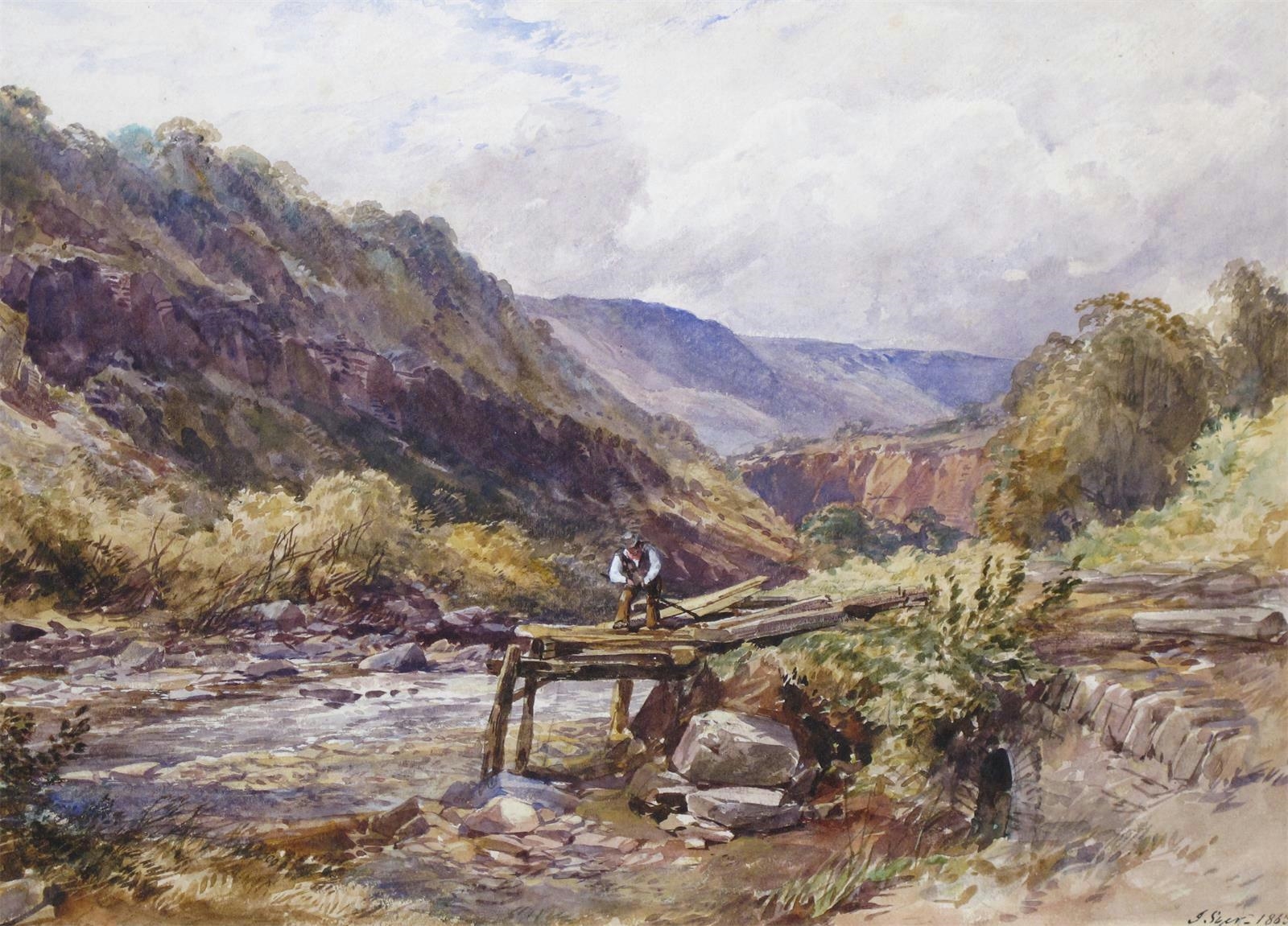 John Syer | A workman in a river landscape (1863) | MutualArt