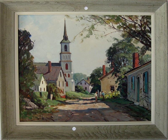 Otis Cook | Rockport Street scene with church | MutualArt