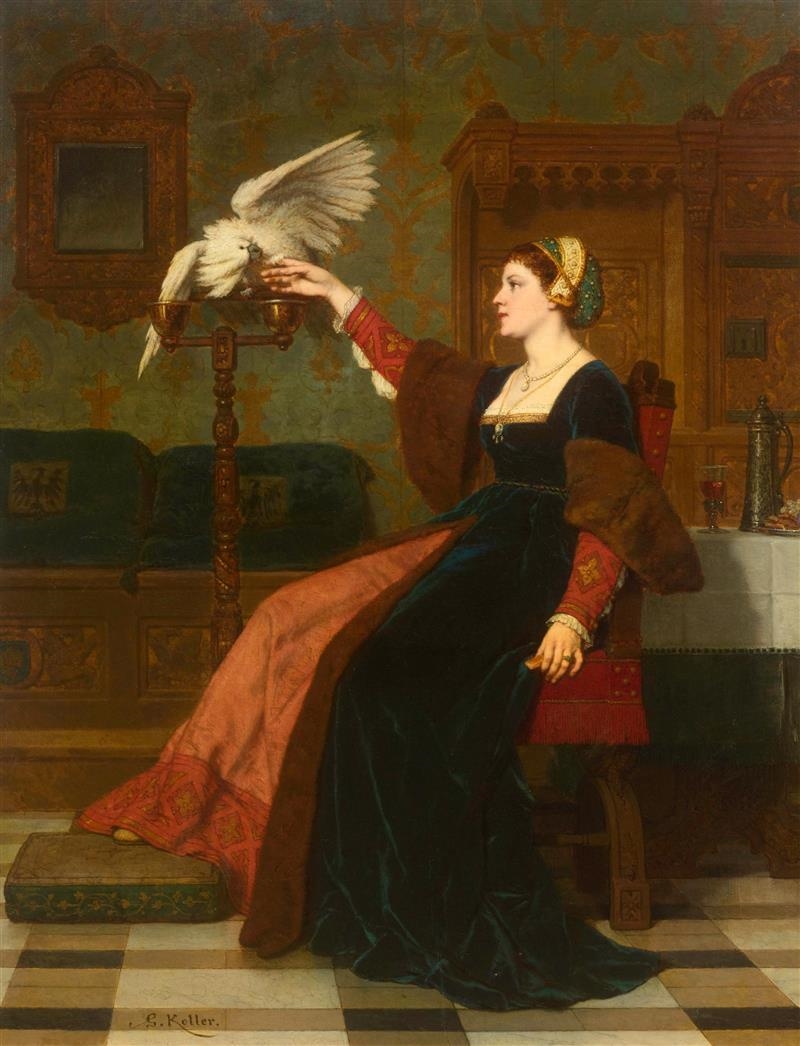 Wilhelm Koller | Interior with a noblewoman and her bird | MutualArt