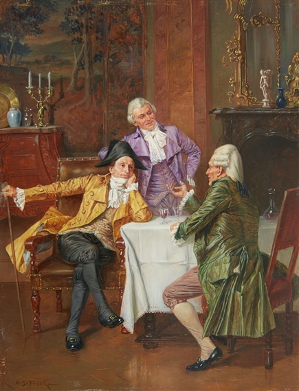 Albert Josef Franke | A Rococo Interior with Gentlemen Debating | MutualArt