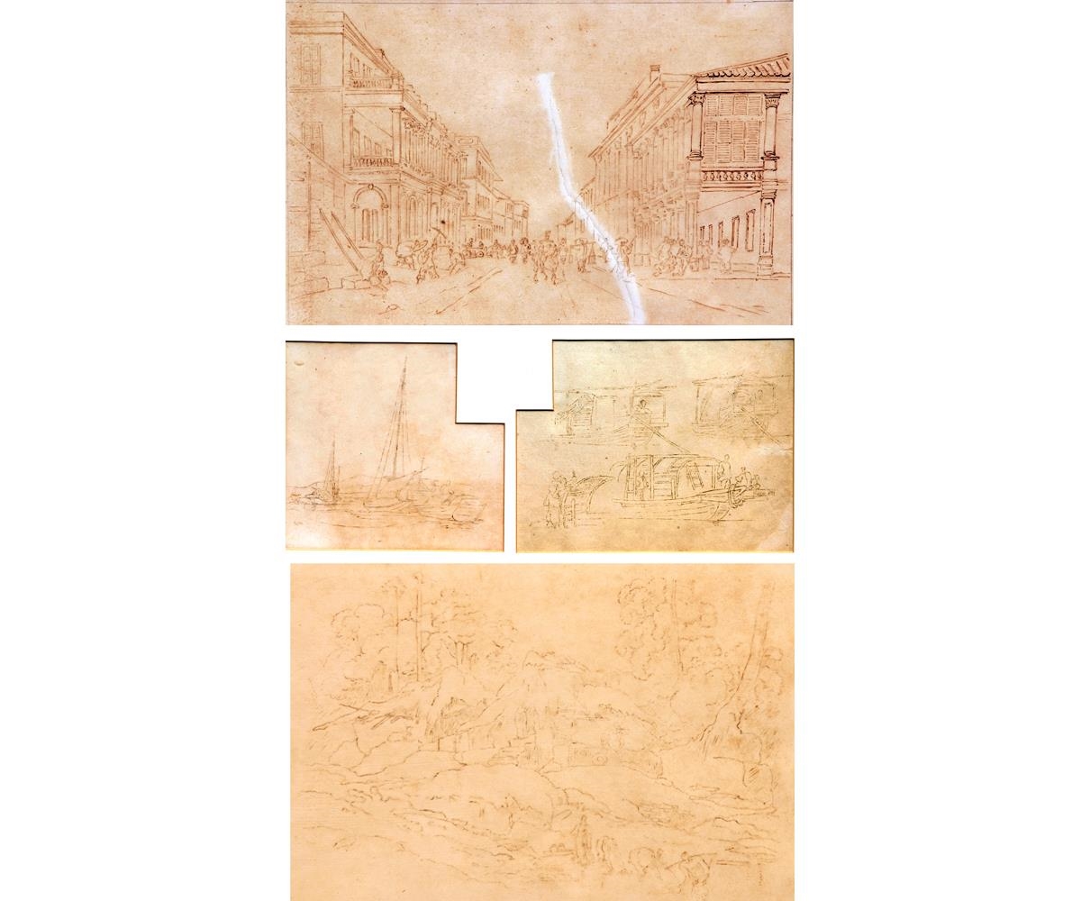 George Chinnery | 4 works: Chinese Landscapes with Figures and Boats ...