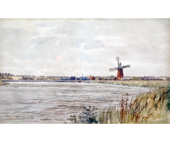 Stephen John Batchelder | Norfolk River Landscape with Windmill | MutualArt