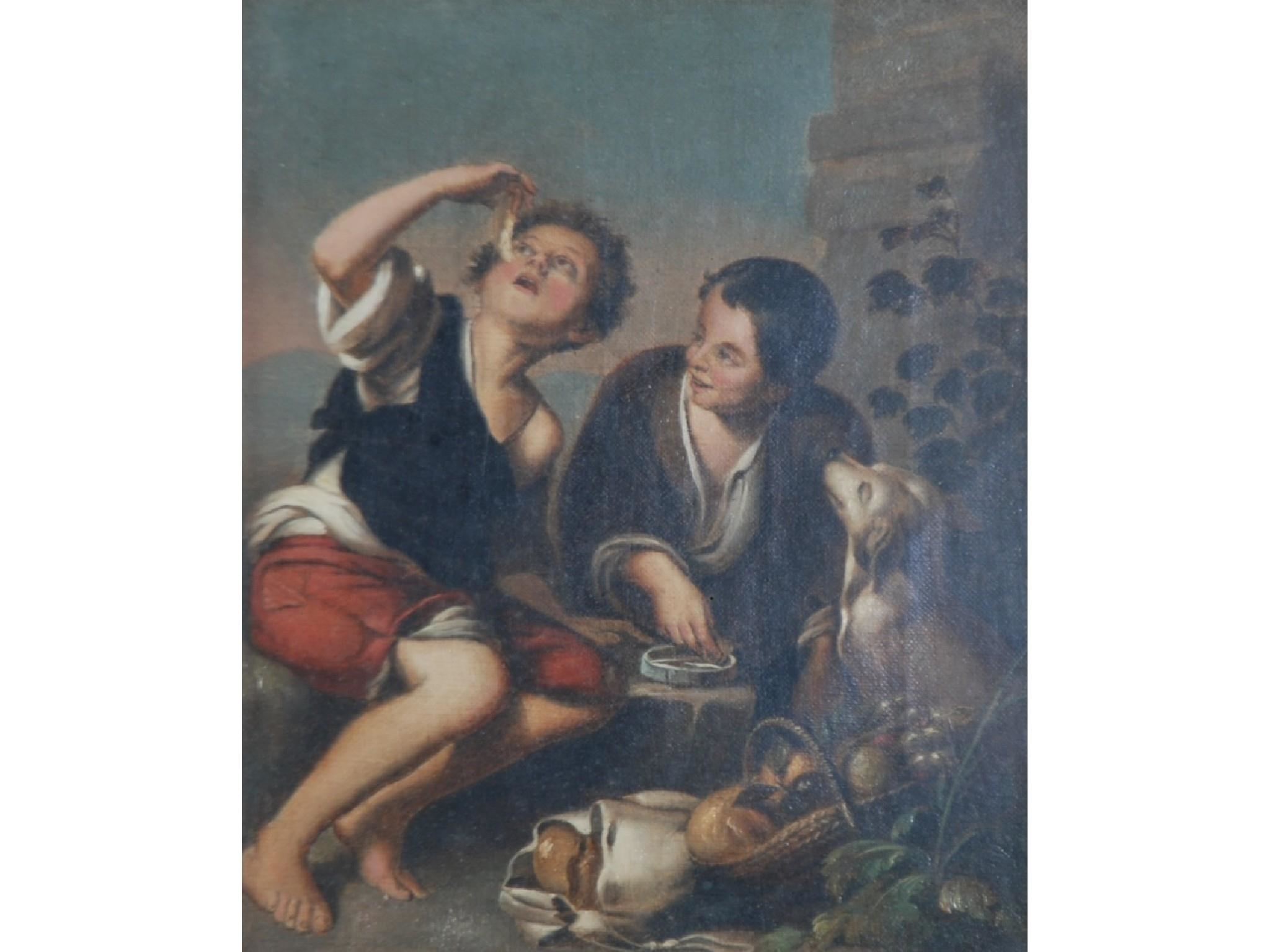 Bartolomé Estebán‏ Murillo | Two boys eating, a dog at their side ...