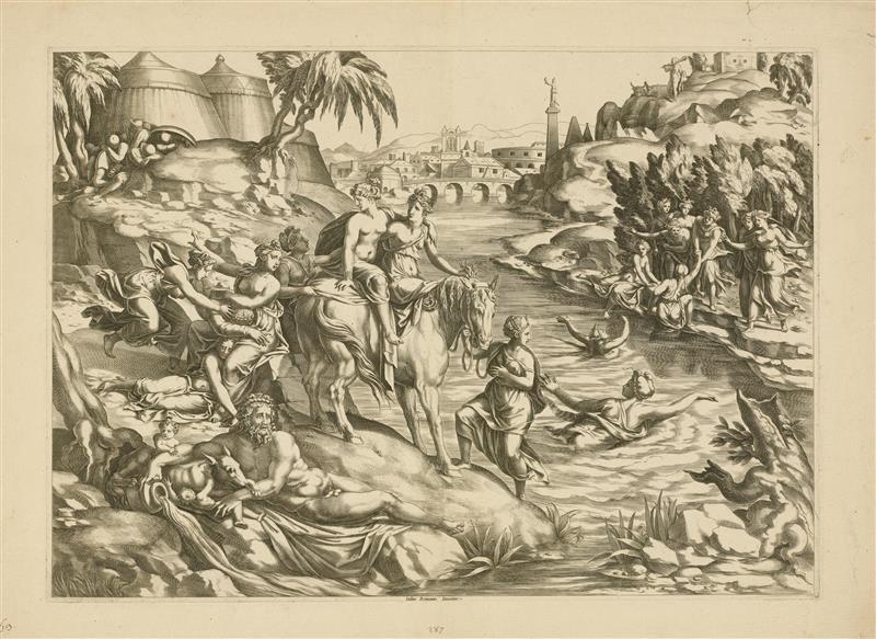 Giulio Romano | Cloelia crossing the Tiber on the back of a horse ...