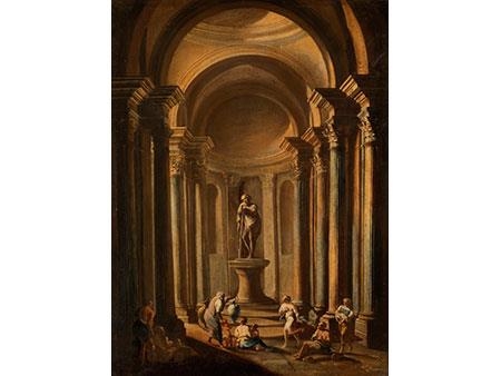 Neapolitan School, 18th Century | ARCHITECTURAL INTERIOR WITH STATUE OF ...