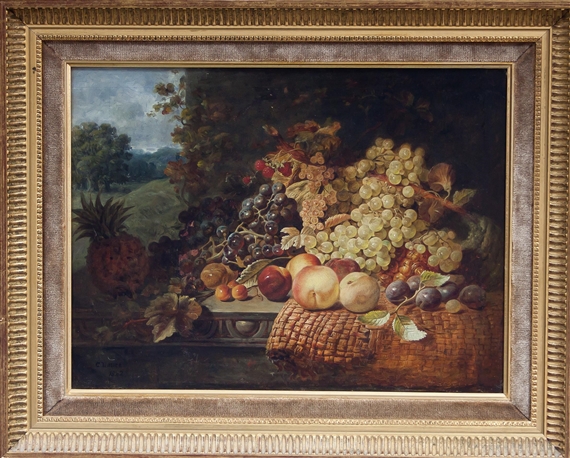 George Lance | Still Life with Grapes and other Fruit on a Ledge ...