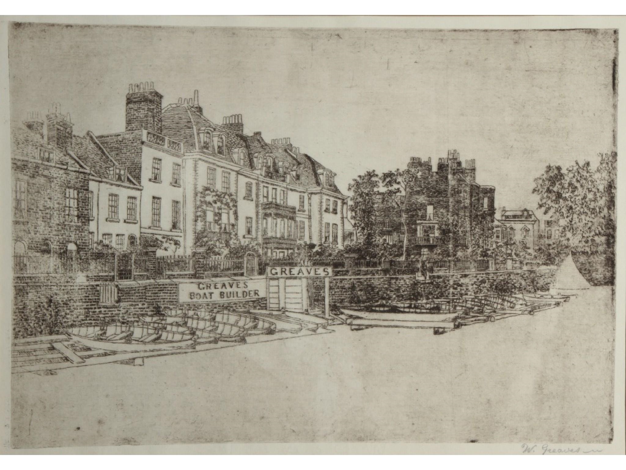 Walter Greaves | The Adam & Eve, Chelsea, with figures and a boat in ...