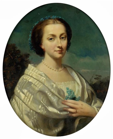 Jean Marius Fouque | Portrait de jeune femme en buste dans un paysage ...
