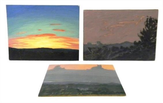 Jonathan Scoville | 3 Works: Wooden panel depicting desert landscape ...
