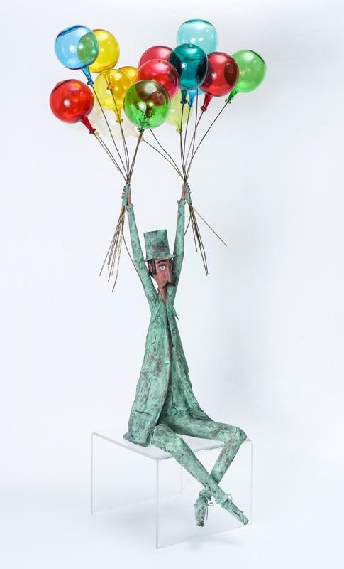 Jim Lewk | Man sculpture with hand blown glass balloons (2002) | MutualArt