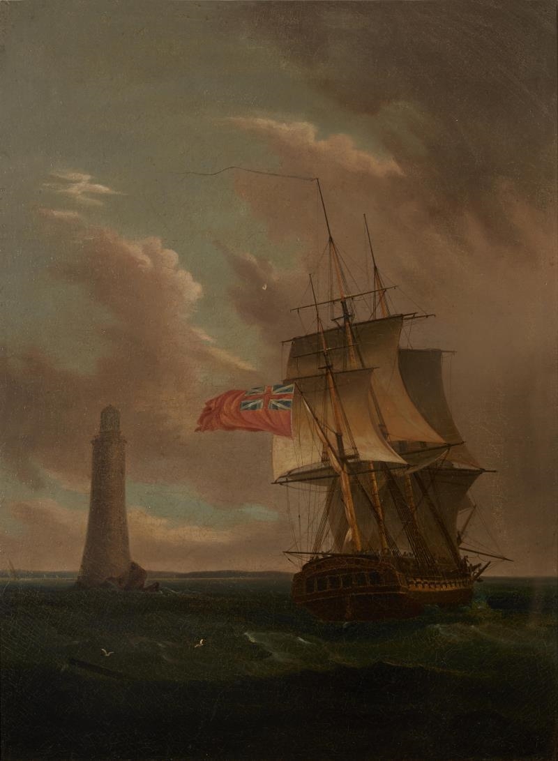 Thomas Whitcombe | A Two Decker Rounding a Lighthouse | MutualArt