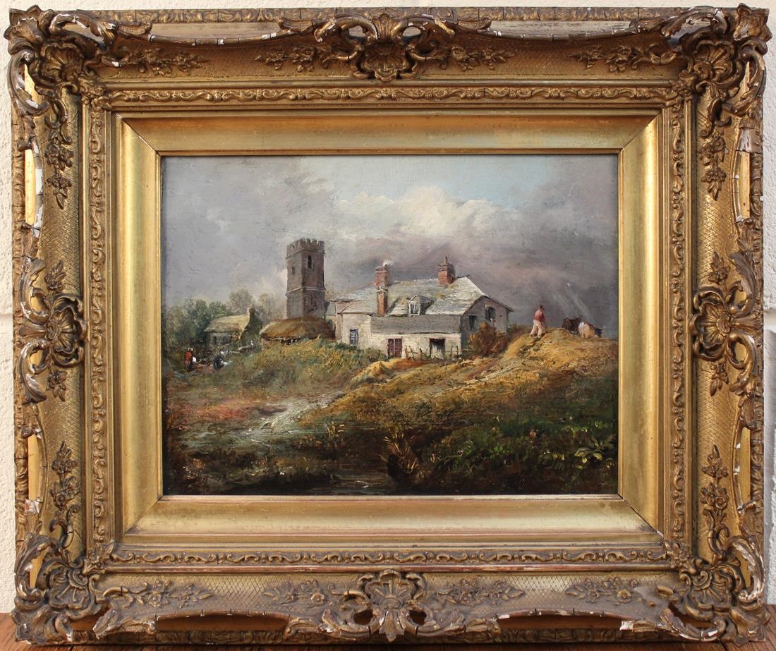 David Cox, Jr. | Village Scene with Church and Figures outside Cottages ...