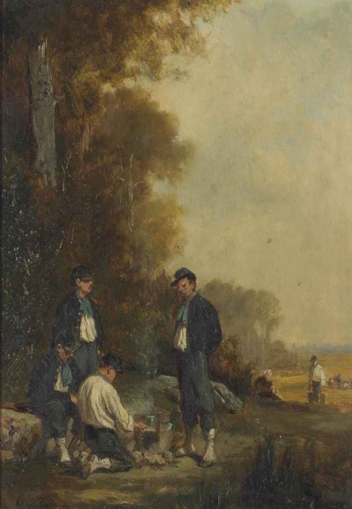 Paul Alexandre Protais | Infantryman resting at a camp fire | MutualArt