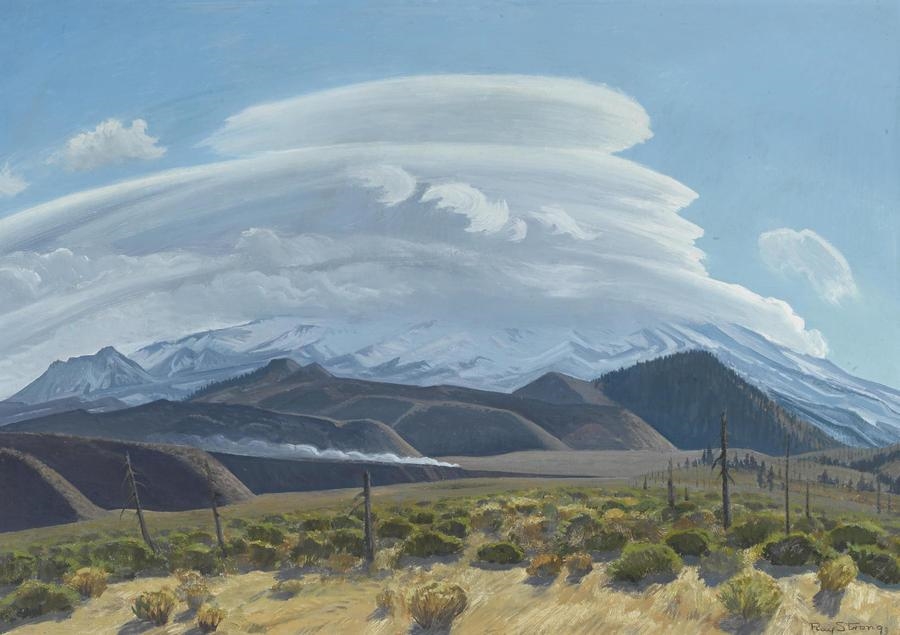 Ray StanfordStrong | Passing train beneath Mount Shasta | MutualArt